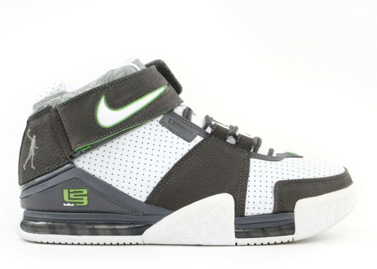 Zoom Lebron 2 - Nike - 309378 059 - wht/neutral grey-soft grey/green ...